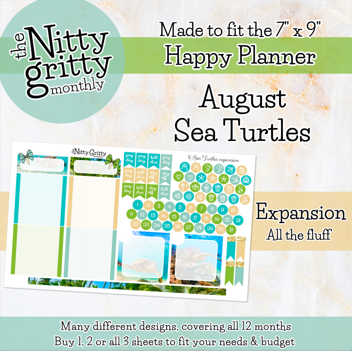August Sea Turtles - The Nitty Gritty Monthly - Happy Planner Classic ...