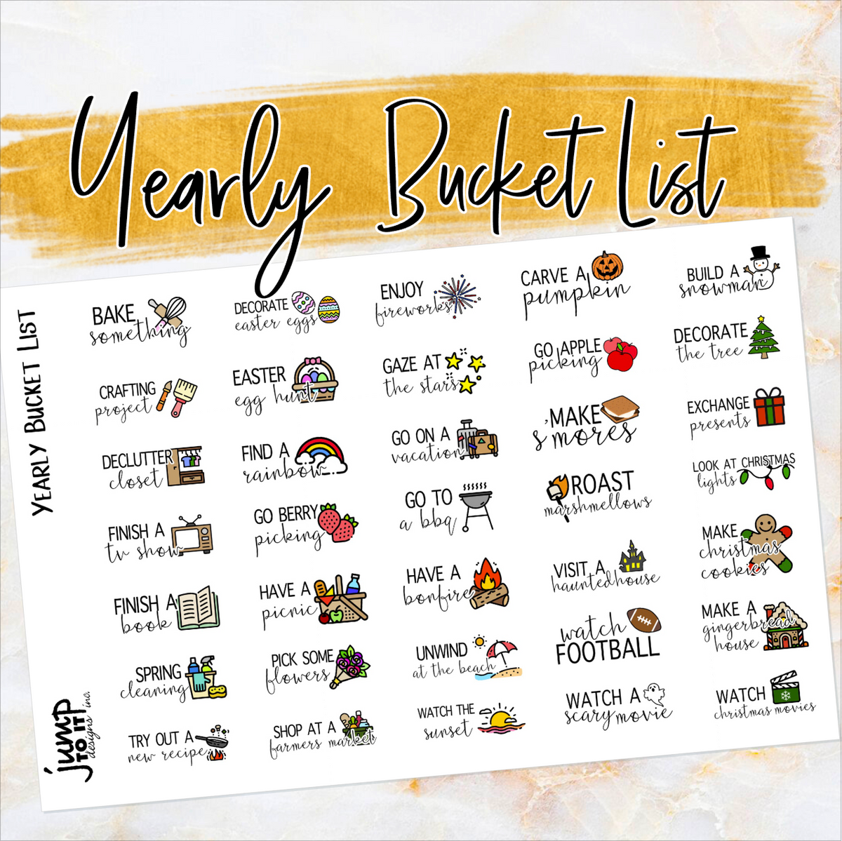 Yearly Bucket List stickers (S-106-8) – Jump To It Designs